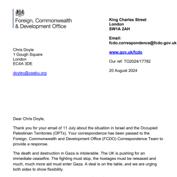 FCDO response to Caabu letter to Foreign Secretary David Lammy ...